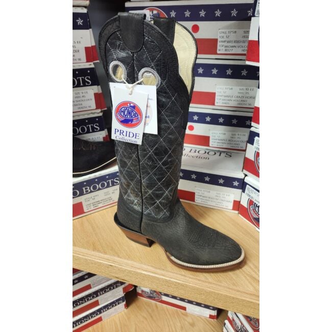 HONDO Boots: Mens Tall Top Buckaroo Boots - Black w/Round Toe